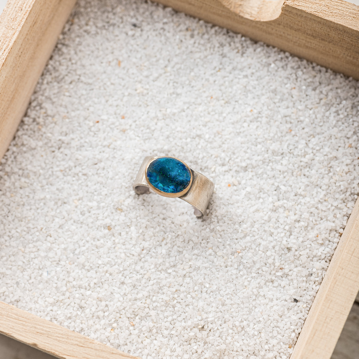 Australian Opal Oval Ring with 14k Gold Bezel on Wide Hammered Band ...