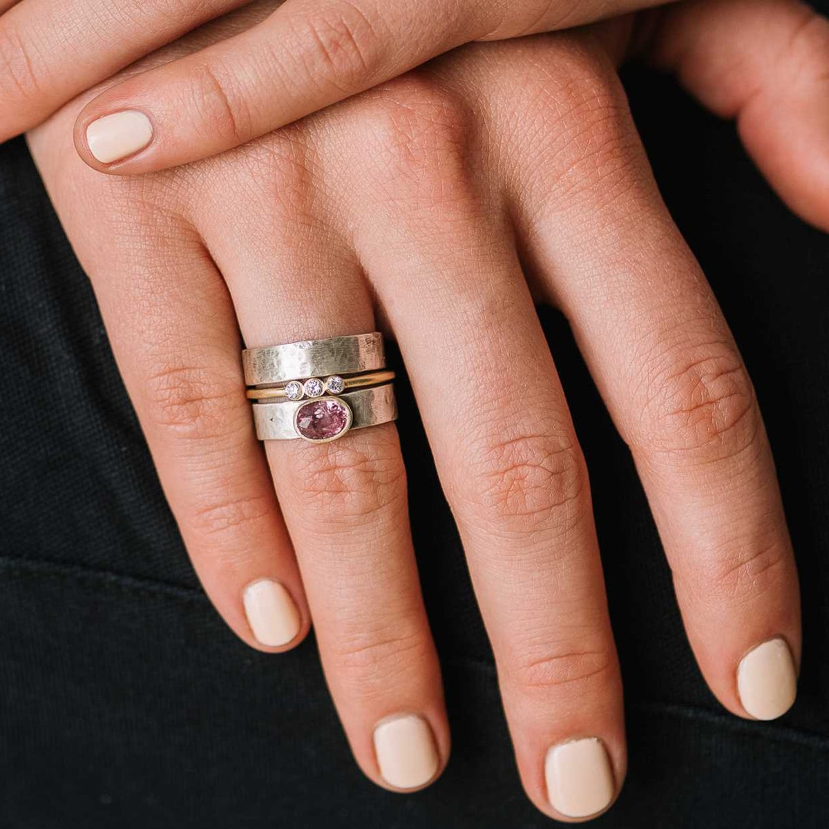 Blush Pink Spinel East-West Mixed Metal Ring on Cigar Band – Original ...